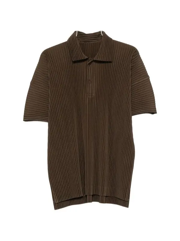Issey Miyake Pleated Polo Shirt - Brown