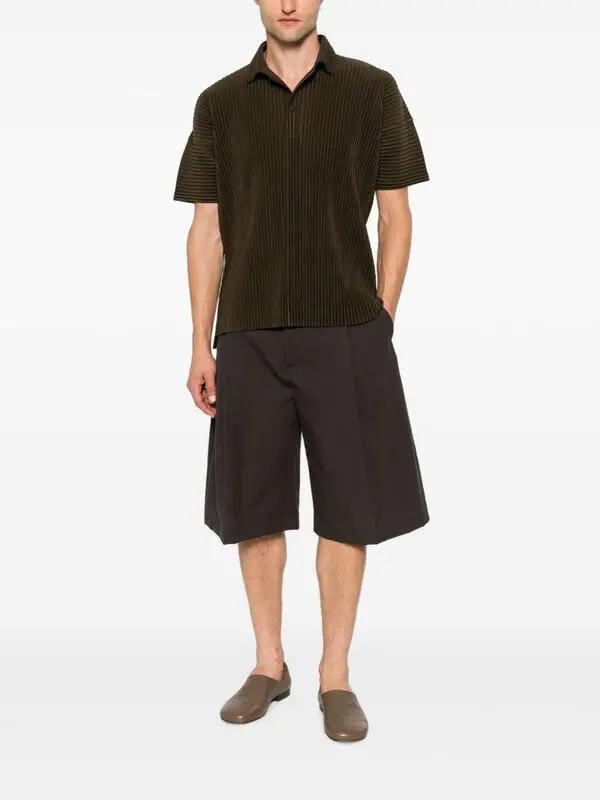 Issey Miyake Pleated Polo Shirt - Brown