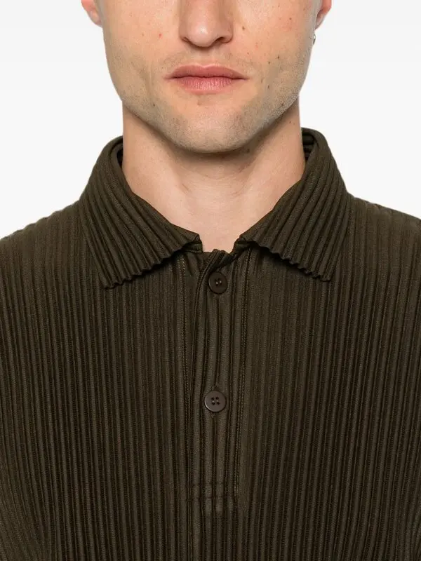 Issey Miyake Pleated Polo Shirt - Brown