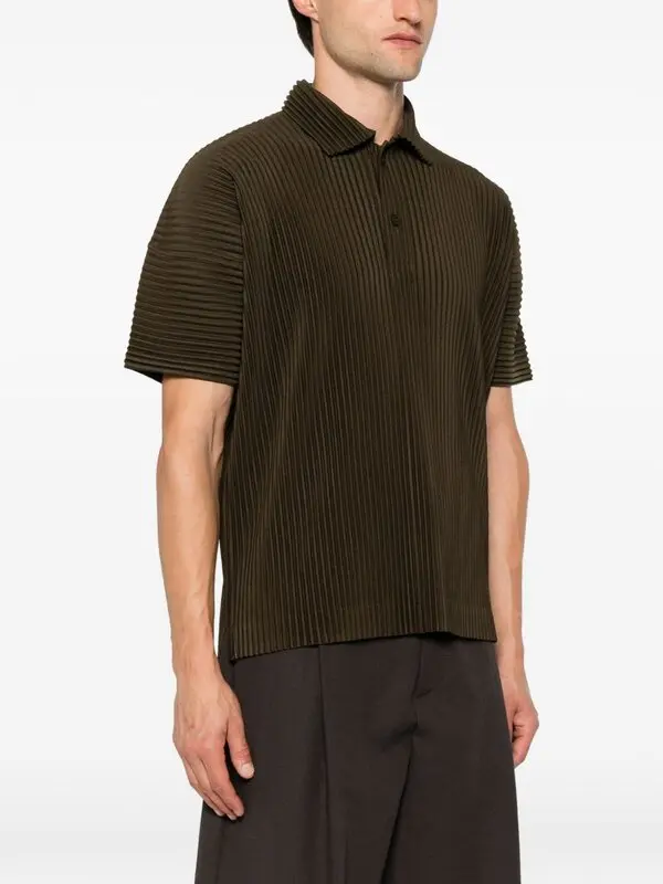 Issey Miyake Pleated Polo Shirt - Brown