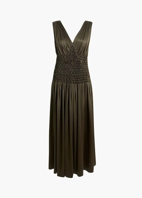 Khaite Nola Dress In Silk - Dark Olive