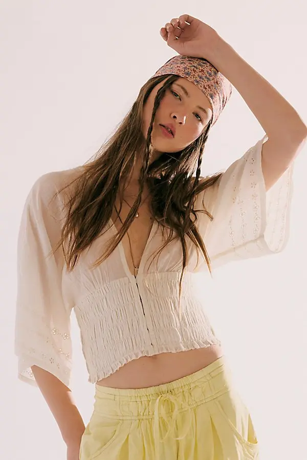 Free People Ester Blouse With Plunge Neckline And Eyelet Details