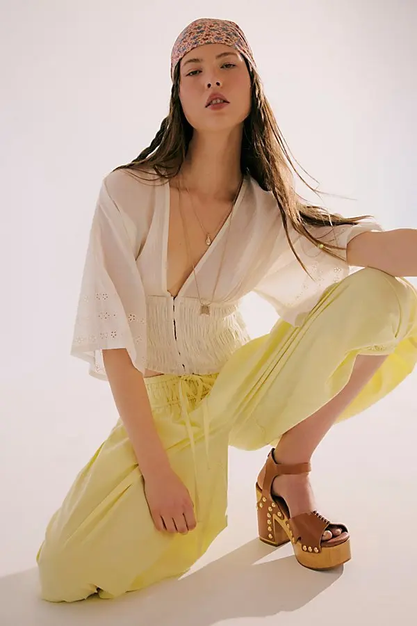 Free People Ester Blouse With Plunge Neckline And Eyelet Details