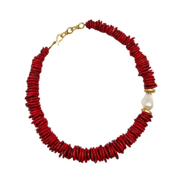 LES REINES Mimosa Coral Beaded Necklace With Pearl