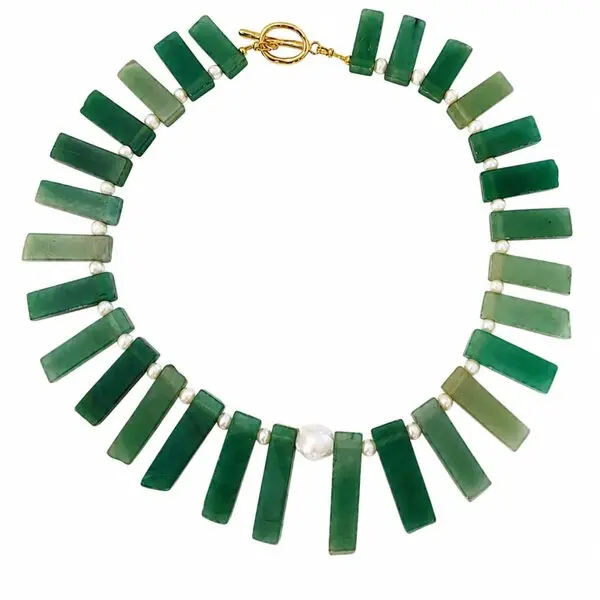 WAY TO CHIC Aventurine And Pearl Statement Necklace
