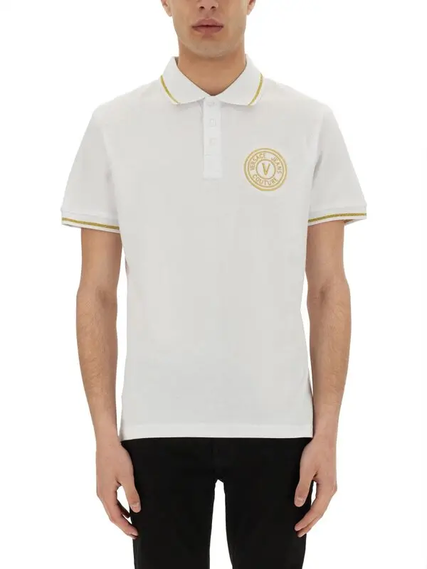 Versace 100% Cotton Polo With V-emblem