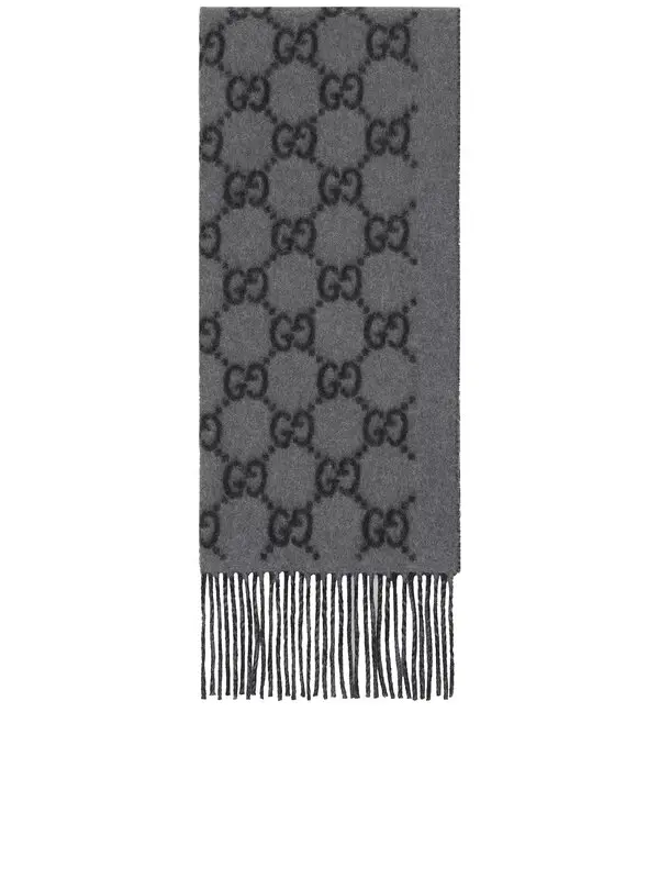 Gucci Monogram Fringed Scarf - Graphtwhit