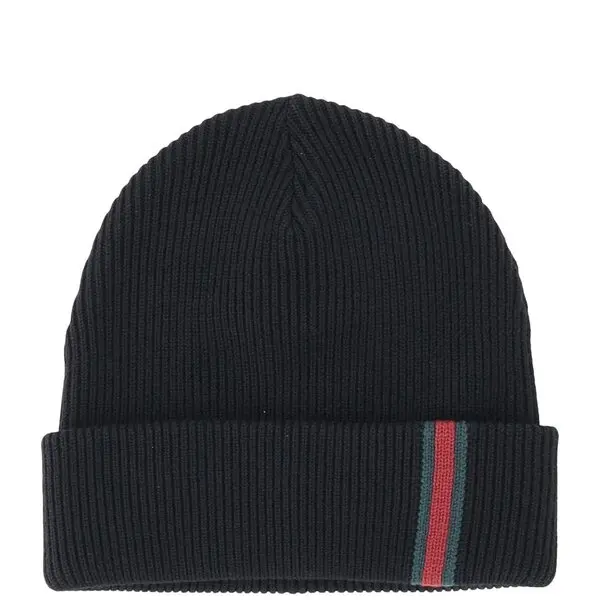 Gucci Ribbed Beanie With Stripe Detail - Black