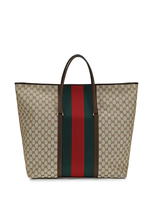 Gucci Leather-style Tote Handbag With Signature Stripes - Sand