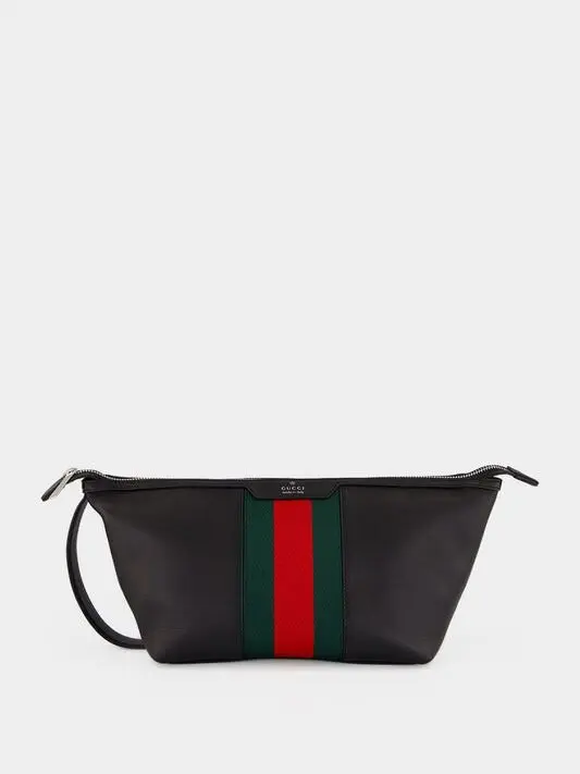 Gucci Toiletry Case With Striped Detail - Black