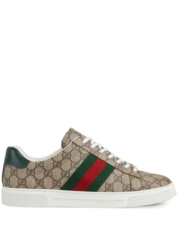 Gucci Gg Supreme" Stripe Lace Up Sneakers - Beigeebn
