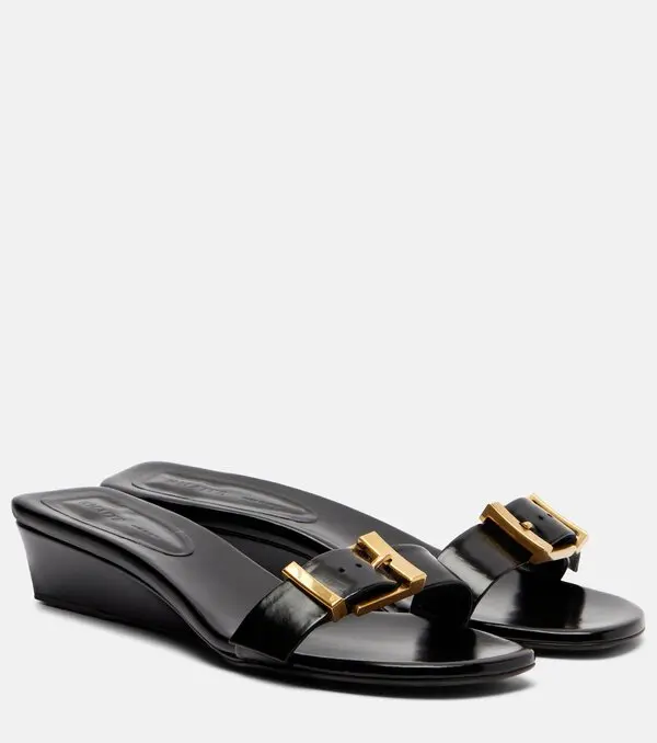Khaite Manhattan Leather Wedge Mules - Black