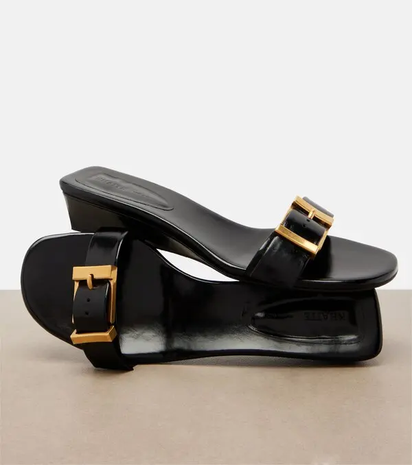 Khaite Manhattan Leather Wedge Mules