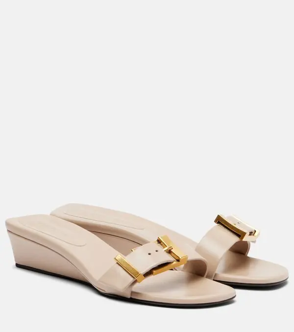 Khaite Manhattan Leather Wedge Mules