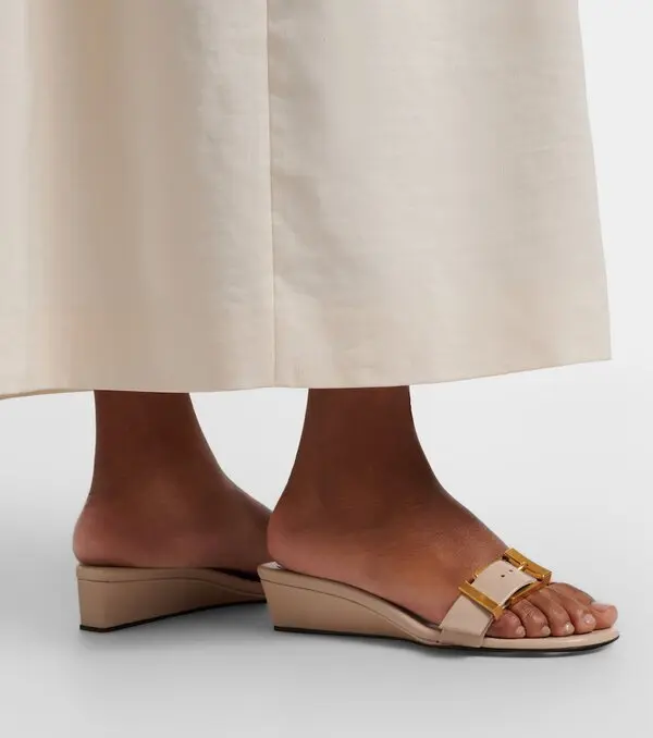 Khaite Manhattan Leather Wedge Mules
