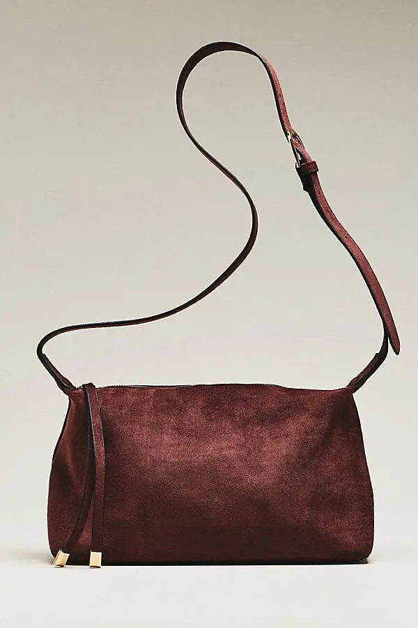 Anthropologie Faux Suede Slouchy Shoulder Bag - Chocolate