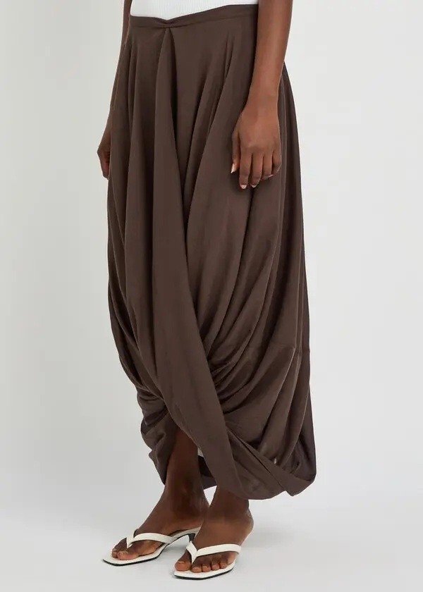 TOTEME Cocoon Cotton-blend Midi Skirt - Brown