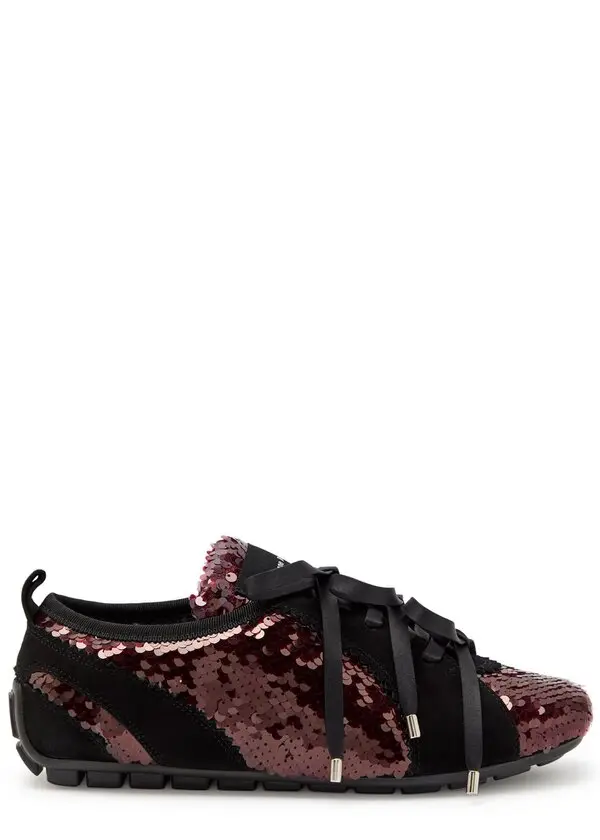 Simone Rocha Sequin-embellished Suede Ballerina Sneakers - Dark Red