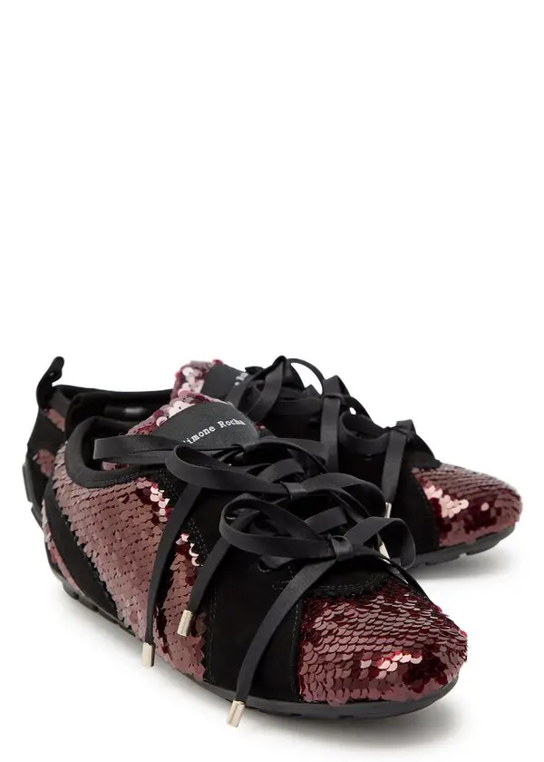 Simone Rocha Sequin-embellished Suede Ballerina Sneakers - Dark Red