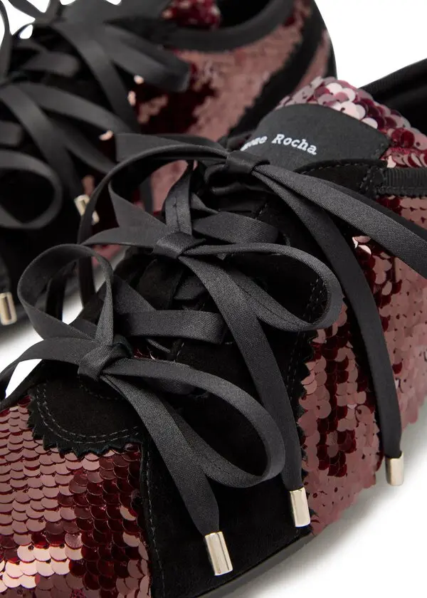 Simone Rocha Sequin-embellished Suede Ballerina Sneakers - Dark Red