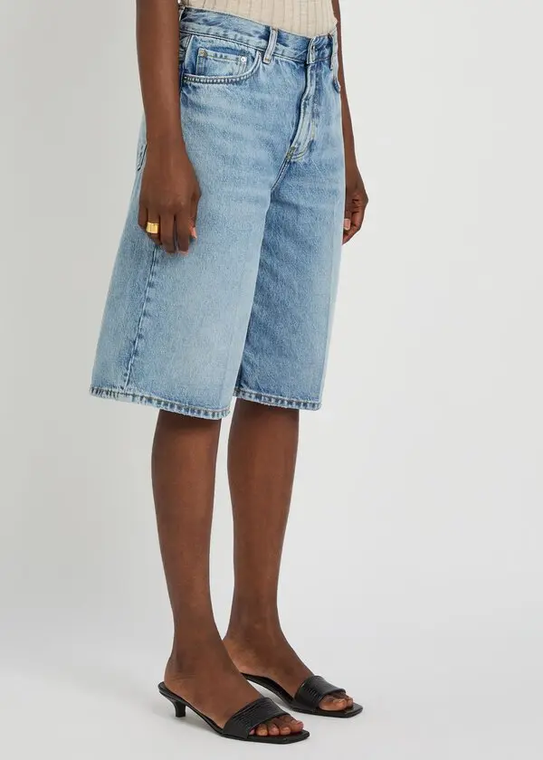 TOTEME Longline Denim Board Shorts - Light Blue