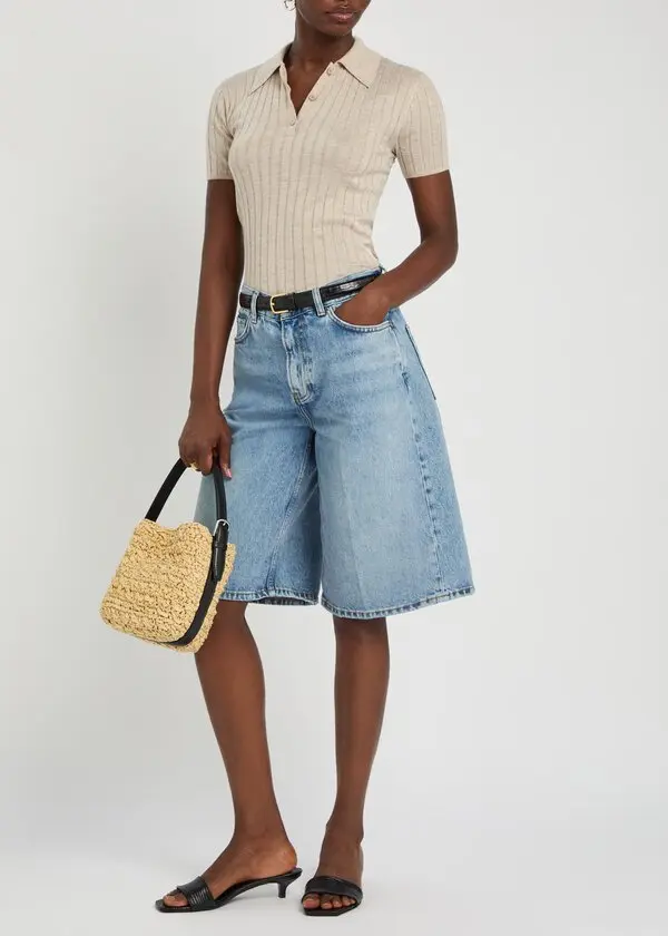 TOTEME Longline Denim Board Shorts - Light Blue