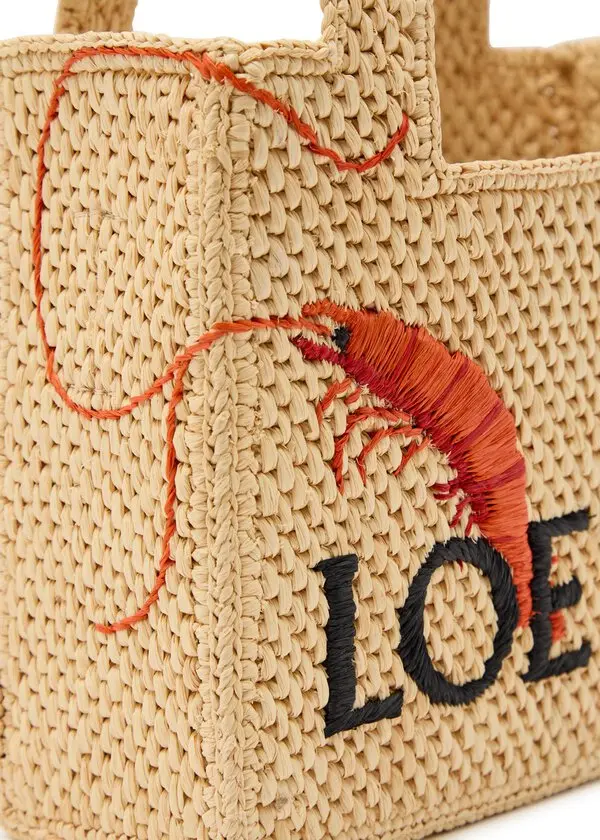 Loewe Mini Raffia Tote Bag With Shrimp Motif