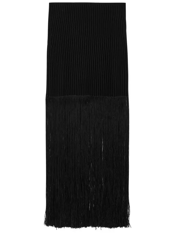 Alaïa Ribbed-knit Fringed Skirt - Black