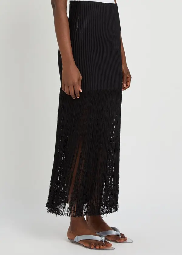 Alaïa Ribbed-knit Fringed Skirt - Black