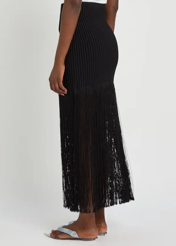 Alaïa Ribbed-knit Fringed Skirt - Black