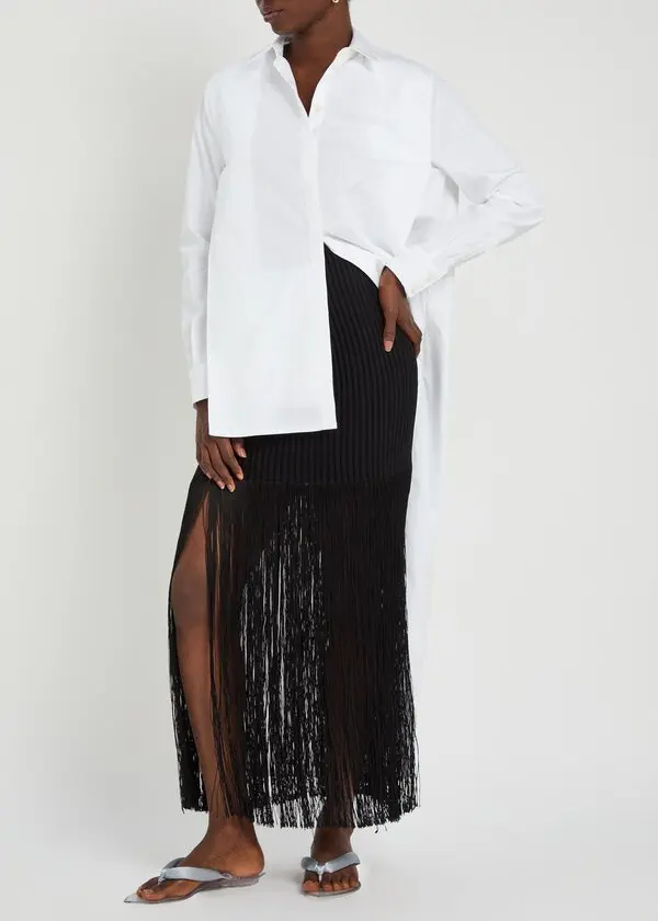 Alaïa Ribbed-knit Fringed Skirt - Black