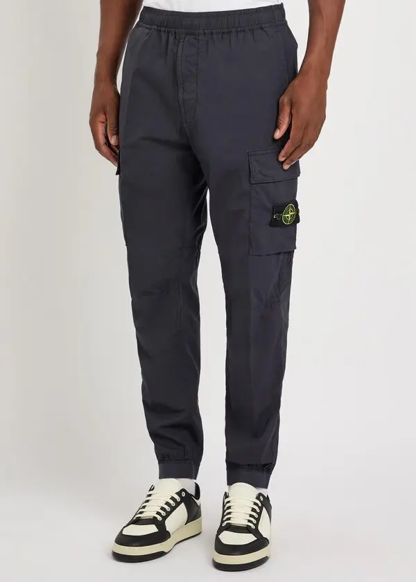 Stone Island Logo Stretch-cotton Cargo Trousers - Navy