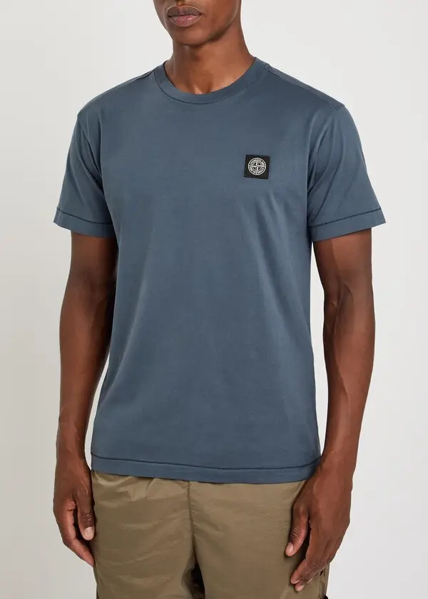 Stone Island Compass Logo Cotton T-shirt - Blue Dark