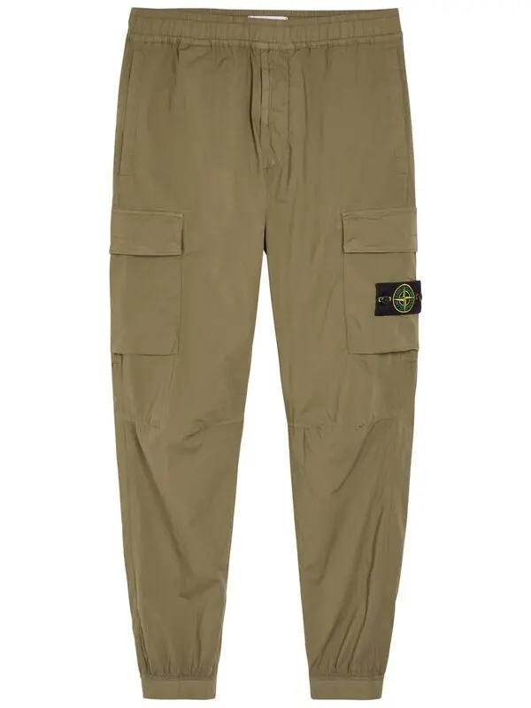 Stone Island Logo Stretch-cotton Cargo Trousers - Green Dark