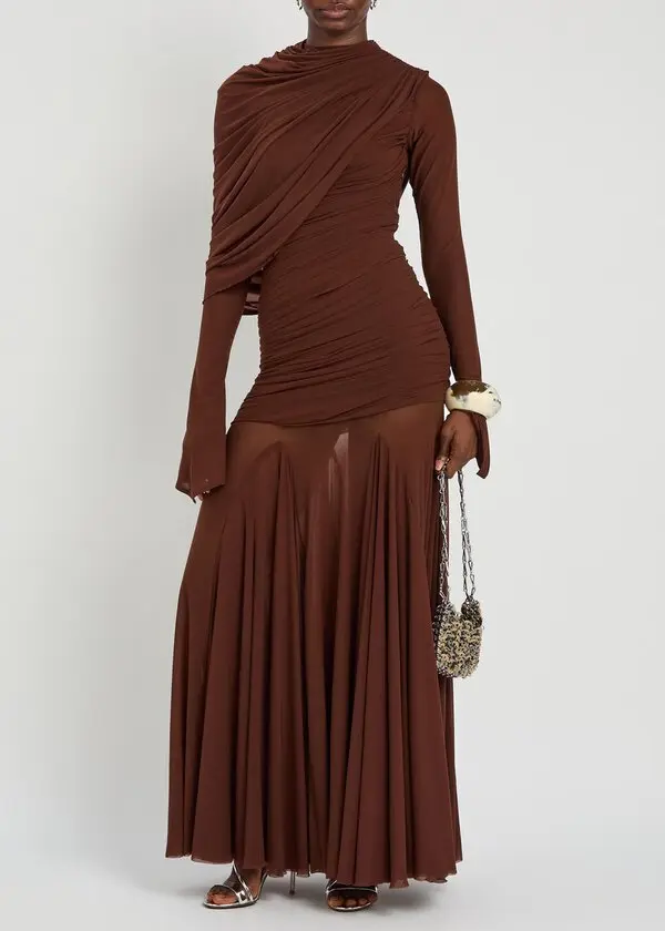 DEME The Oakland Draped Stretch-tulle Gown