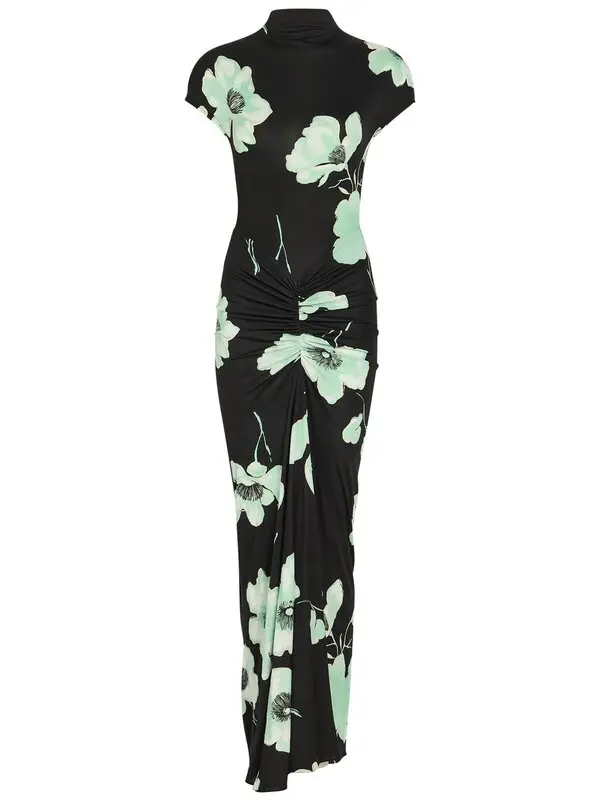Alaïa Floral-print Jersey Maxi Dress - Black