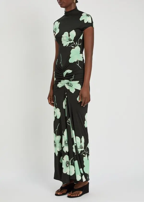 Alaïa Floral-print Jersey Maxi Dress - Black