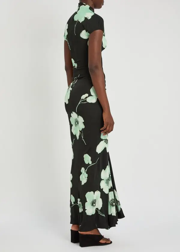 Alaïa Floral-print Jersey Maxi Dress - Black