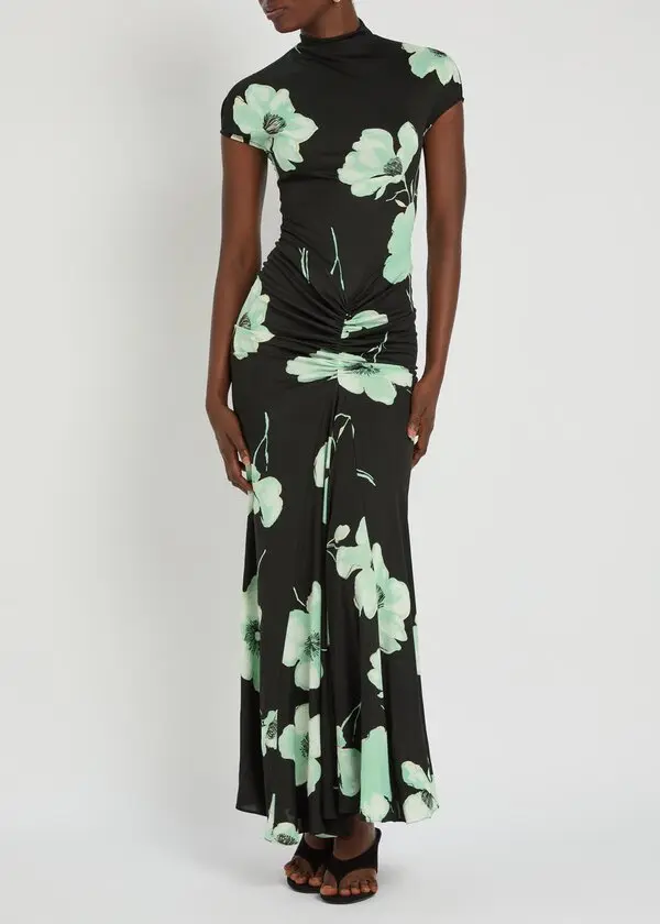 Alaïa Floral-print Jersey Maxi Dress - Black
