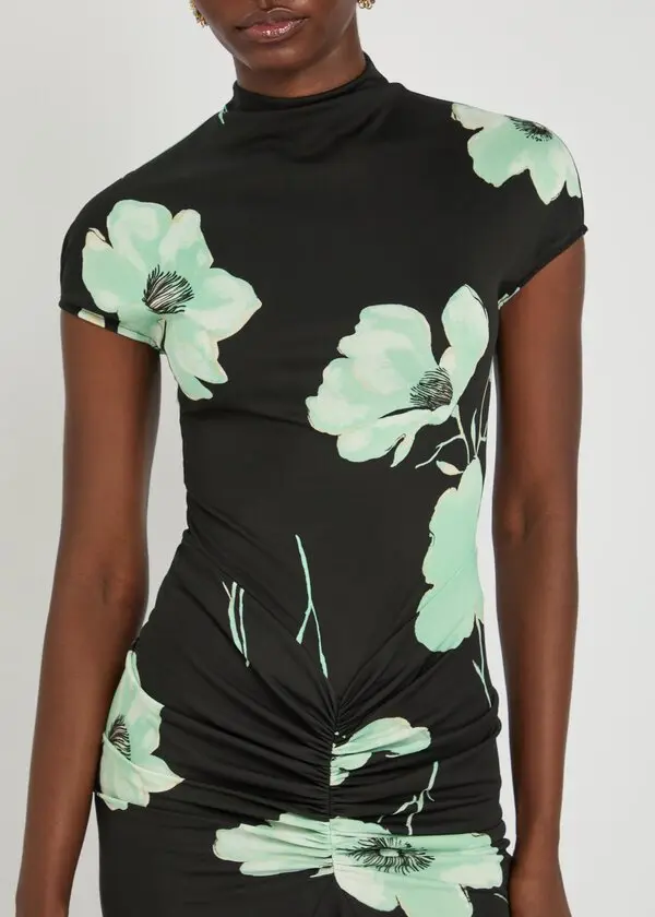 Alaïa Floral-print Jersey Maxi Dress - Black