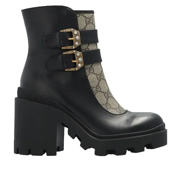 Gucci Buckles Ankle Boots 'black Beige