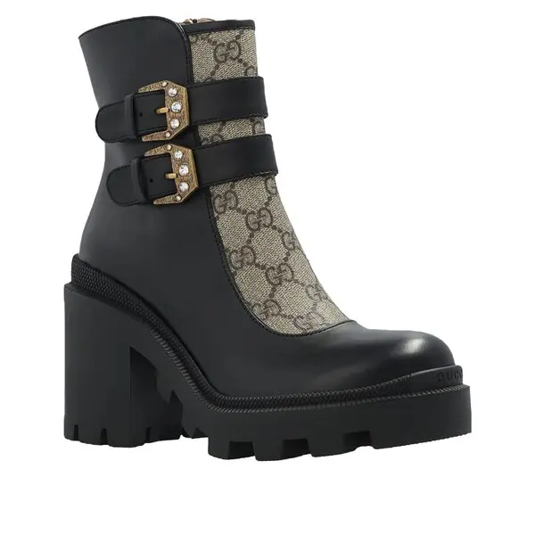 Gucci Buckled Ankle Boots - Black/beige