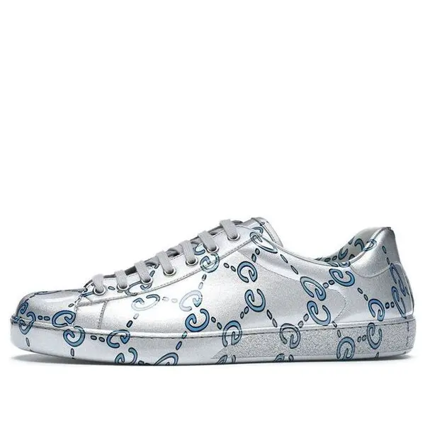 Gucci Ace Low Gg Monogram Sneakers - Silver/blue