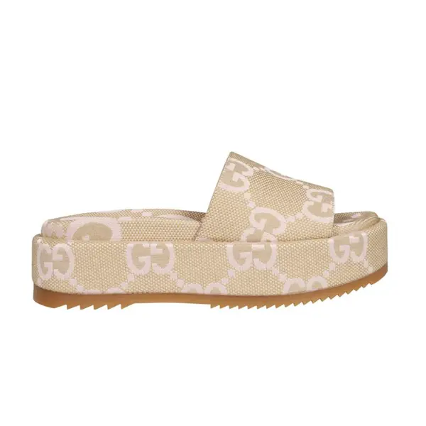 Gucci Platform Slide Sandal With Jumbo Gg Motif - Beige/light Pink