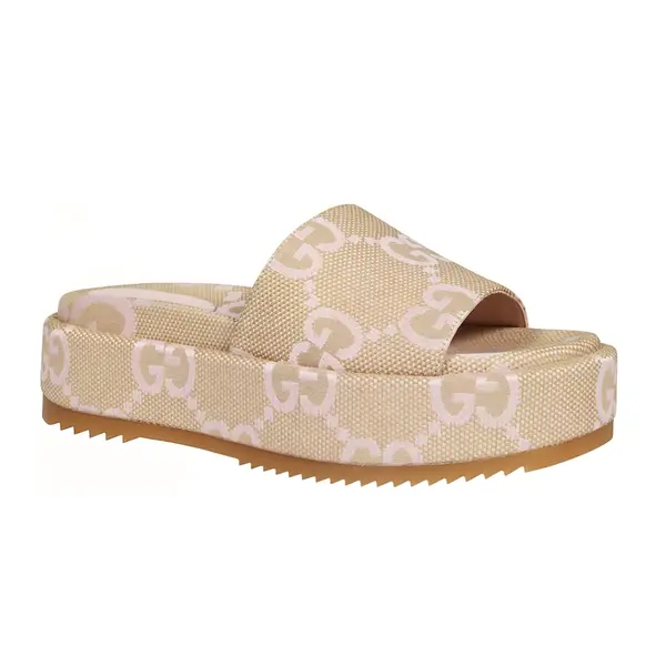 Gucci Platform Slide Sandal With Jumbo Gg Motif - Beige/light Pink