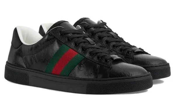 Gucci Ace Sneaker With Web Gg Crystal Canvas - Black