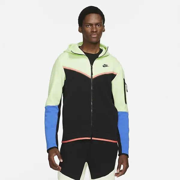 Nike Tech Fleece Full Zip Hoodie - Lime Ice/black/signal Blue