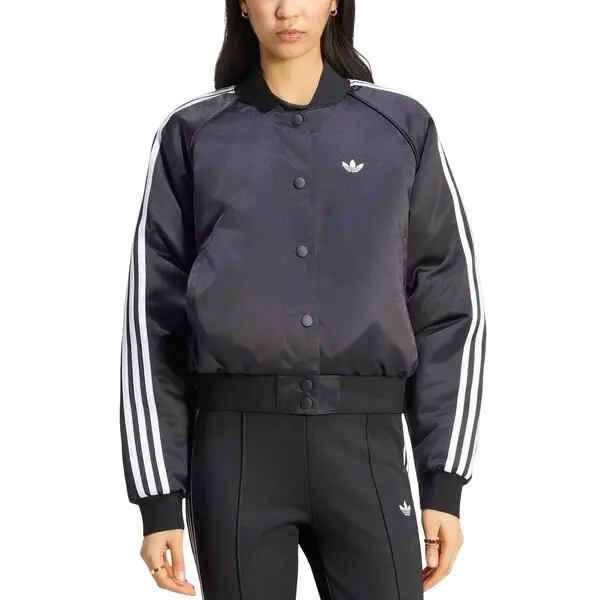 Adidas Satin Bomber Jacket Asia Sizing 'black White Grey Three