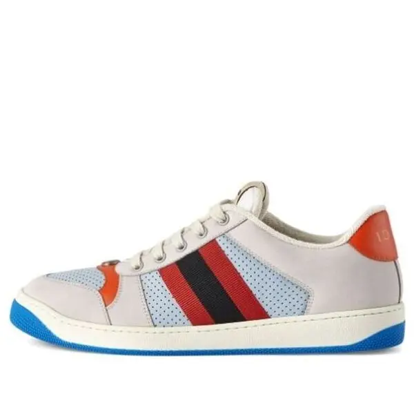 Gucci Screener Gg Leather Sneakers - Grey/blue/red