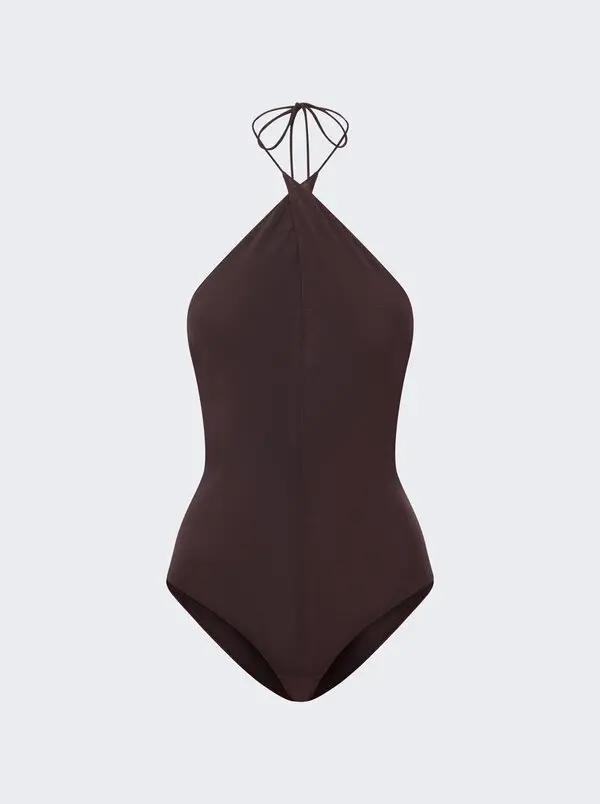 Alex Perry Cross Tie Halter Bodysuit In Stretch Mesh - Grey
